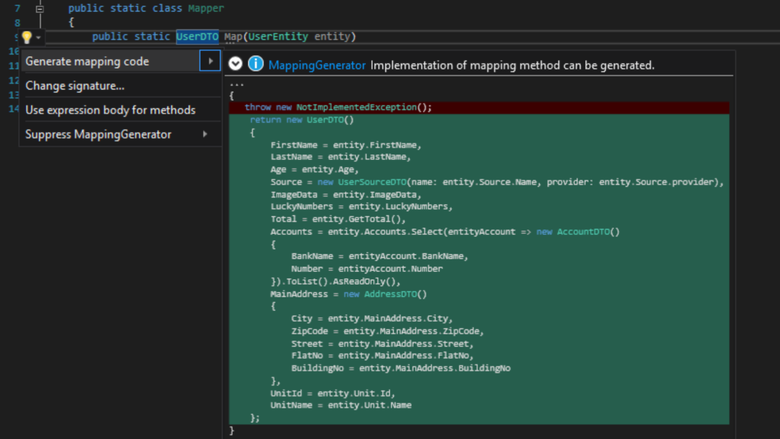 MappingGenerator - BuiltWithDot.Net